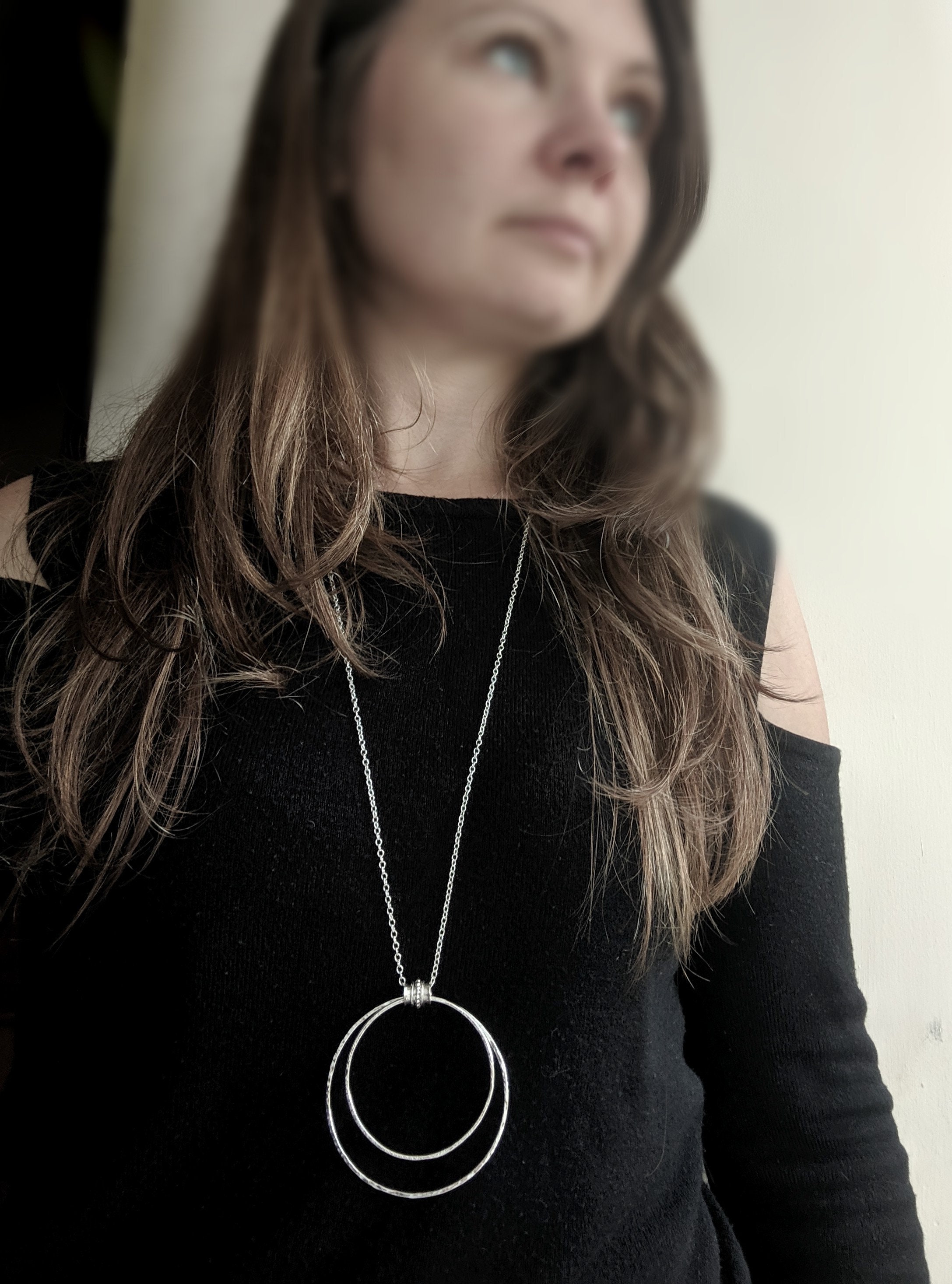 Spinner Ring Hoop Necklace - Long chain silver statement necklace ...