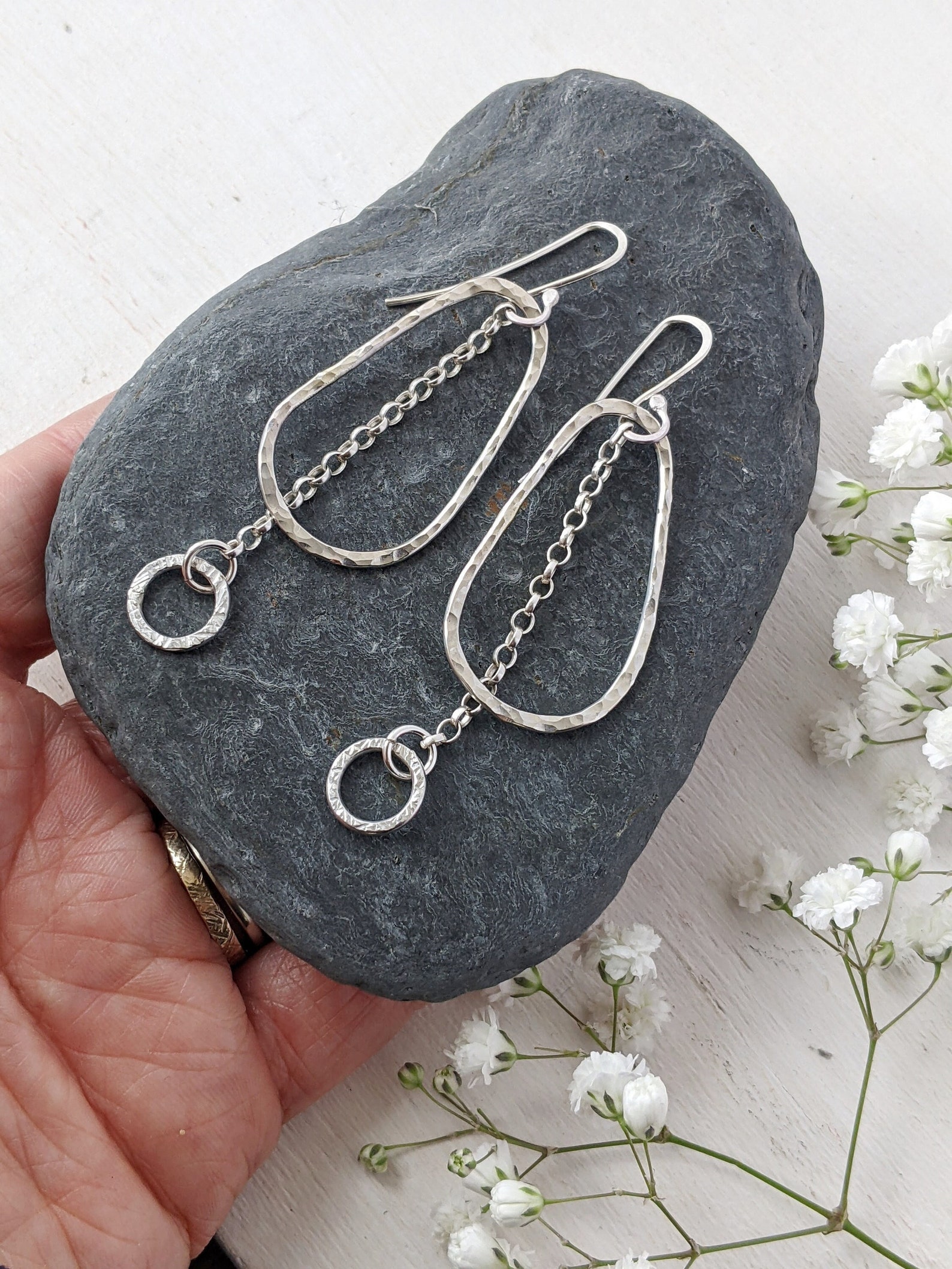 NEW Hoop and Chain Earrings - Sterling Silver Hoop and Chain Drop ...