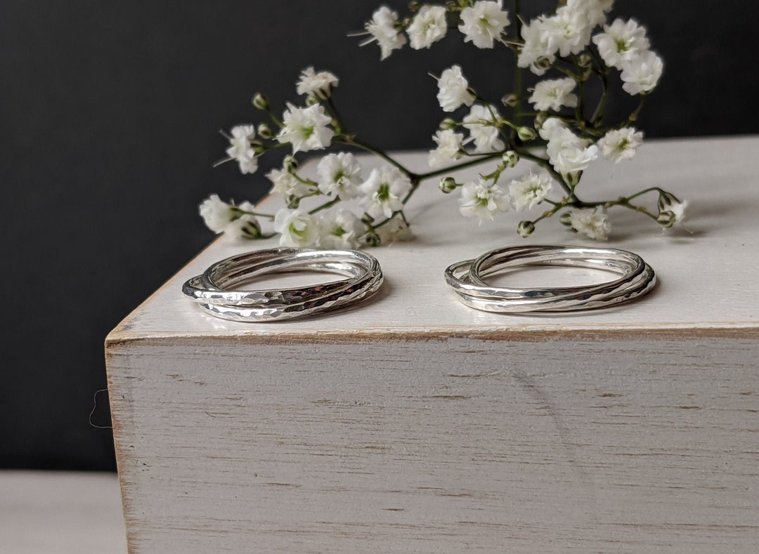Silver INTERLOCKING Rings. Plain Hammered Russian Silver Ring, Silver ...
