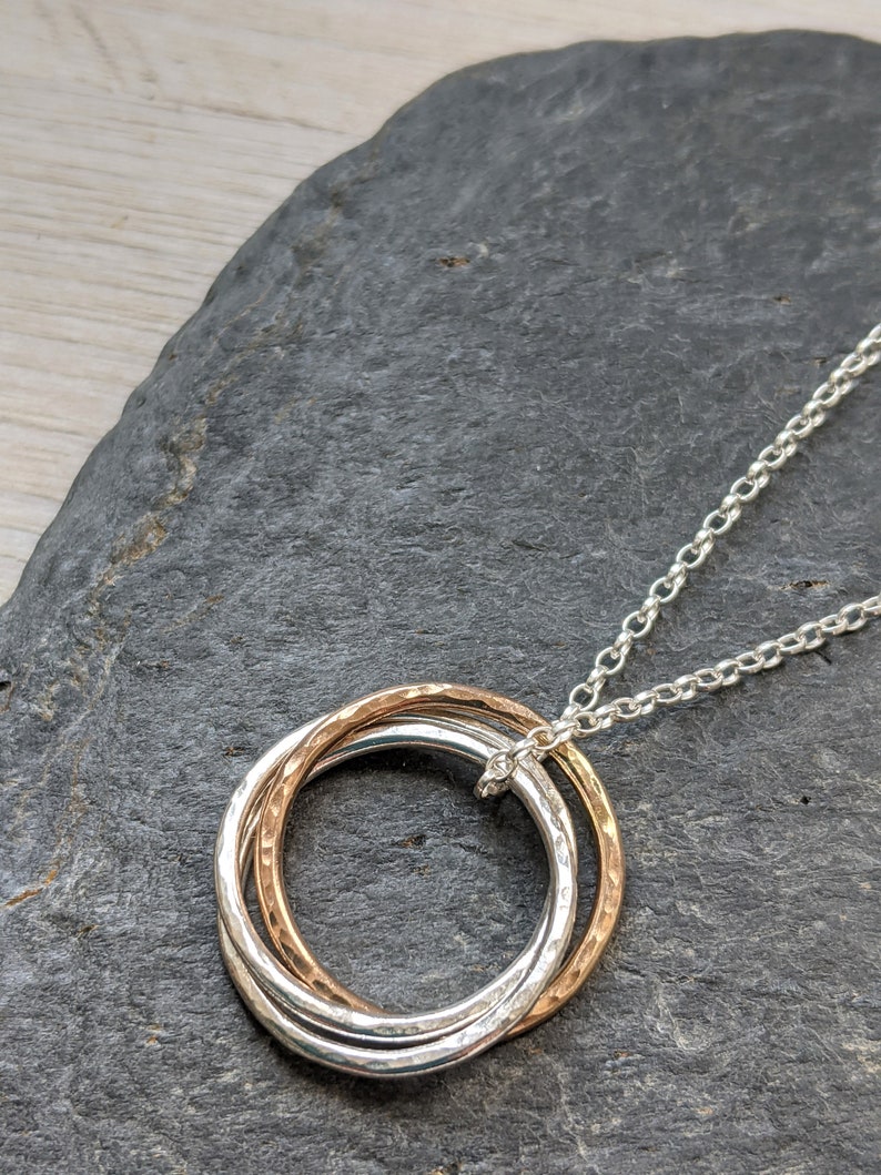 Silver & Gold Interlocking Rings Necklace, Russian Rings Necklace, Hoop ...