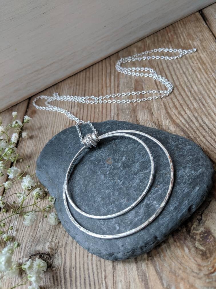 Spinner Ring Hoop Necklace - Long chain silver statement necklace ...
