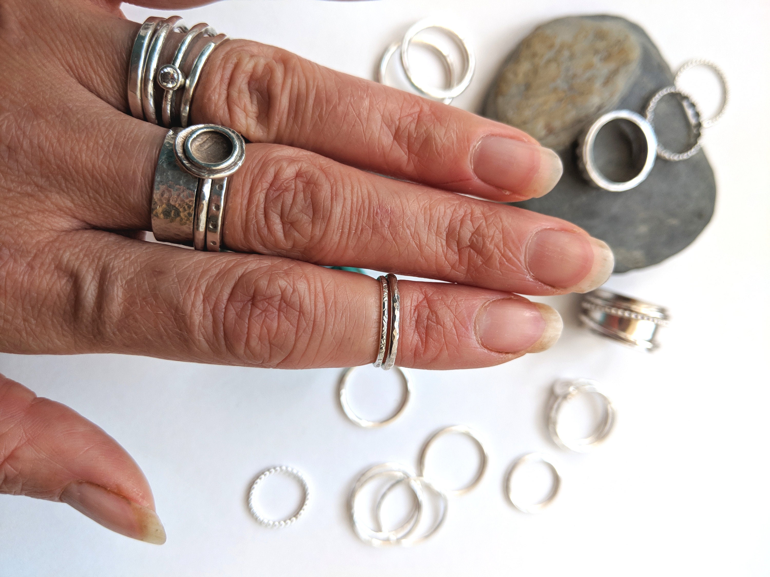 Silver Midi rings. Plain Hammered Silver ring, beaded midi ring ...