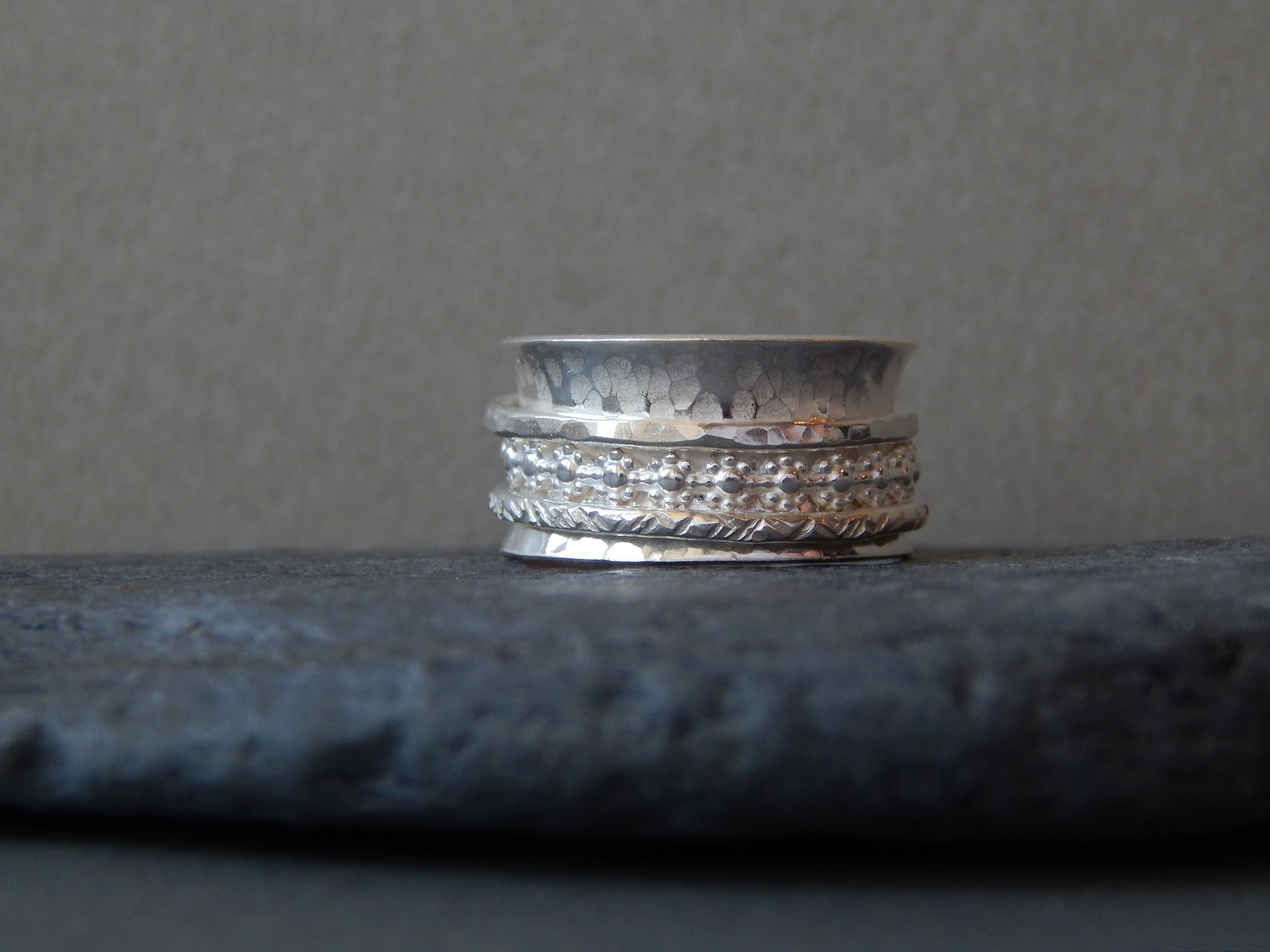 Silver SPINNER band ring. Plain Hammered Silver ring - handmade silver ...