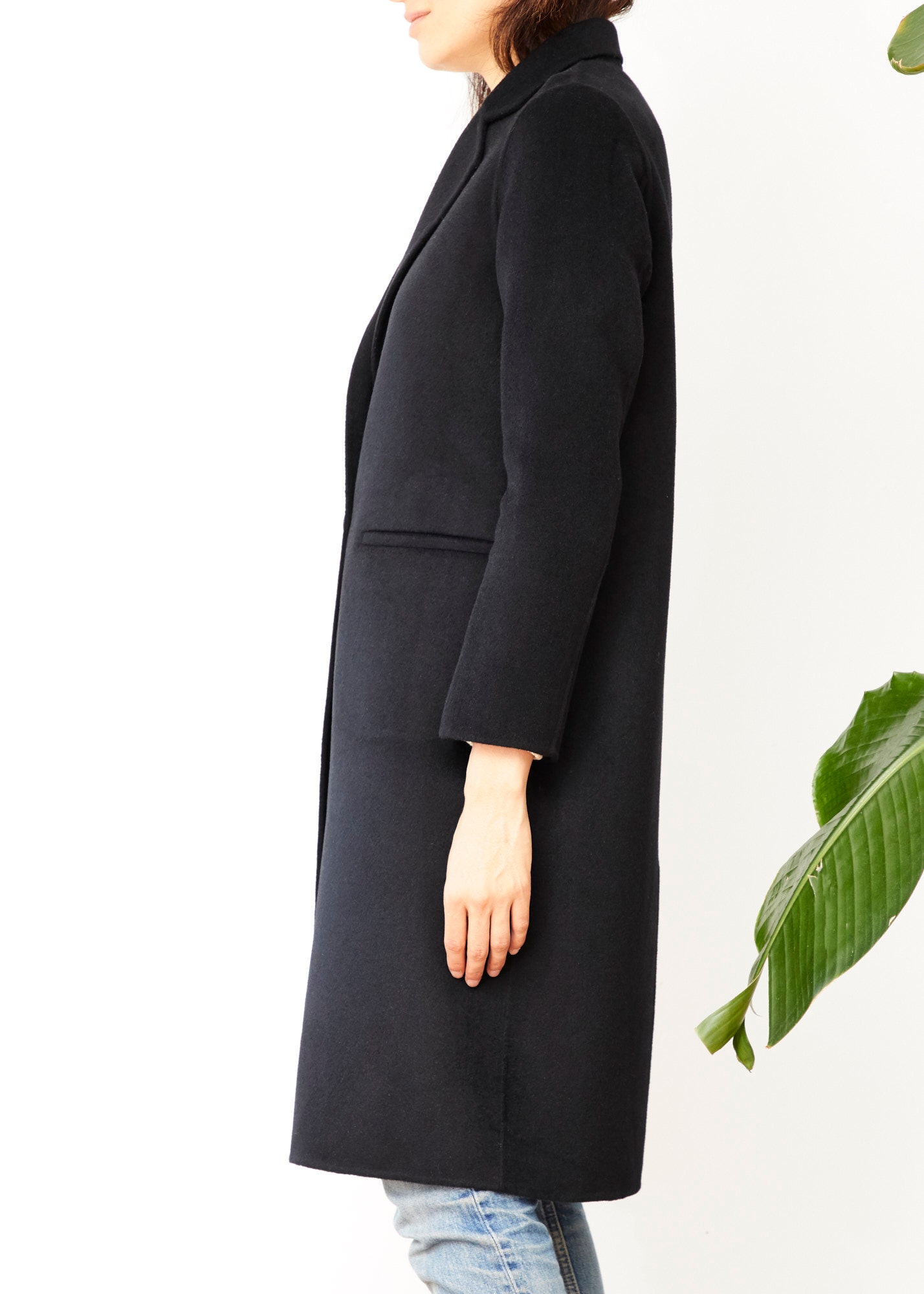 Wool Coat Black Coat Merino Soft Wool One Button Coat Fitted Coat Mid ...