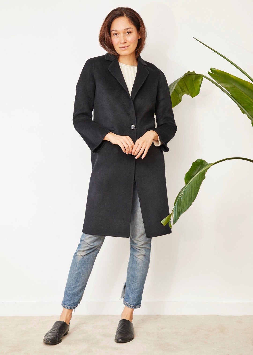 Wool Coat | Black Coat | Merino Soft Wool | One Button Coat | Fitted ...