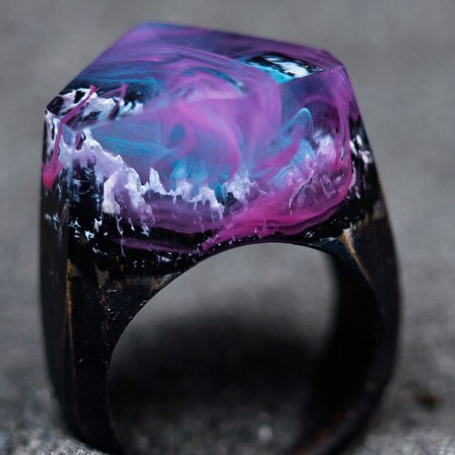 Northern Light Ring Resin Wood Jewelry. Aurora Borealis - Etsy