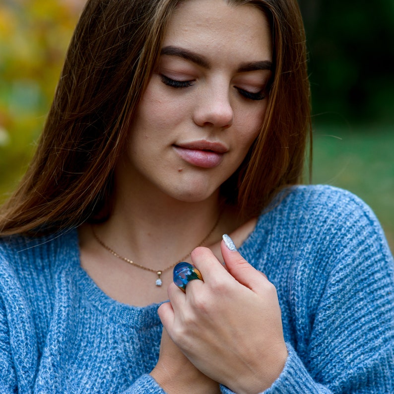 Wooden Resin Ring Wood and Resin Ring Landscape Ring Secret - Etsy