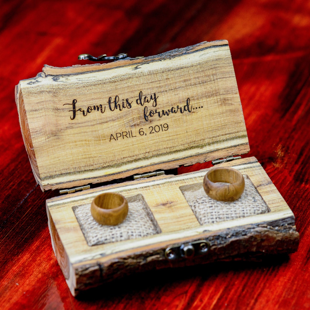 Dual Wooden Ring Box Wedding Ring Box Proposal Ring Box Rustic Two Ring ...