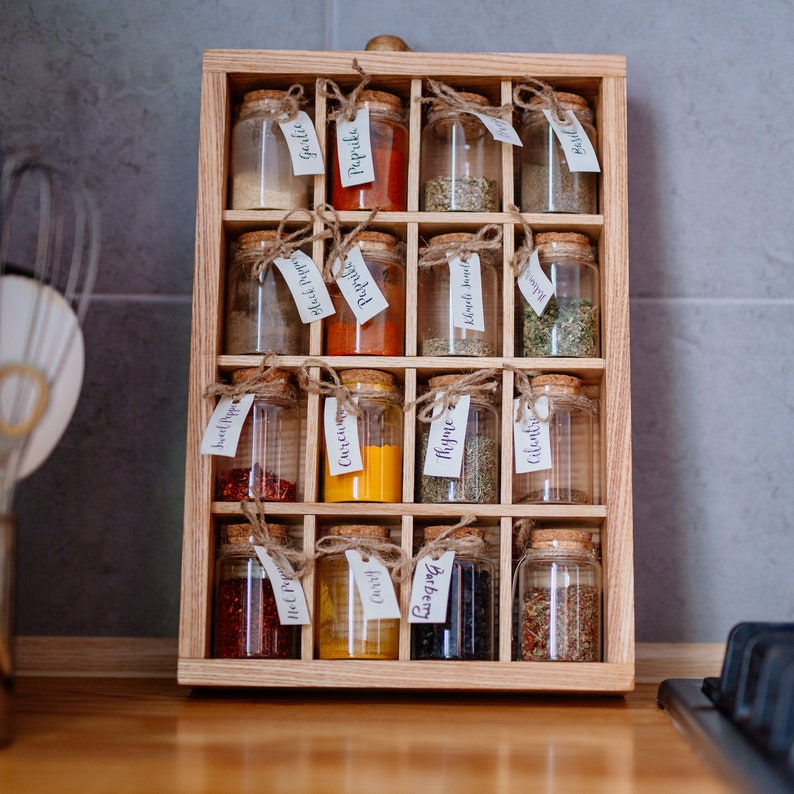 Spice Rack With Glass Jars and Wooden Spoon Deck Stand Spices - Etsy