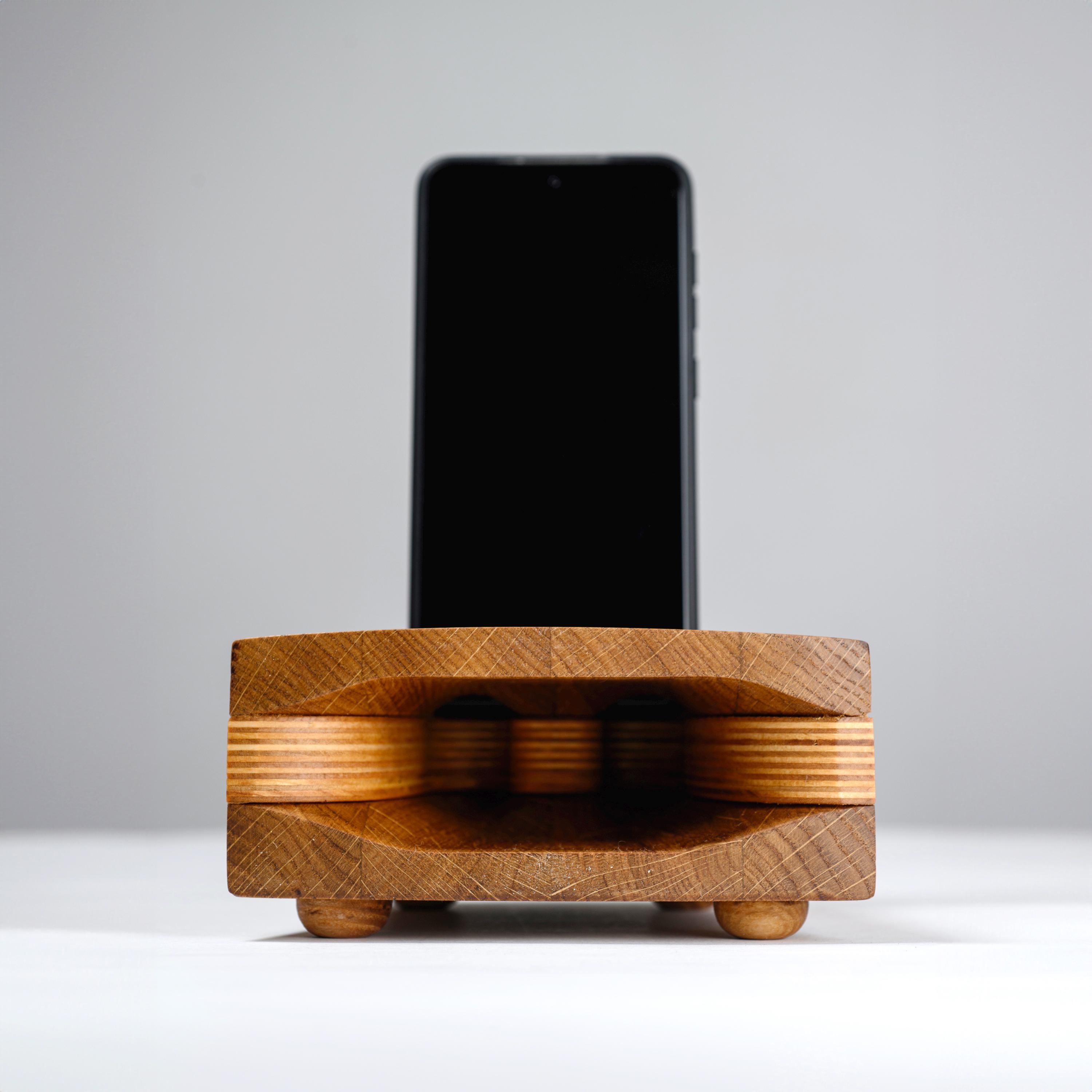 Wood Phone Stand Acoustic Speaker Charging Station Anniversary Gift for ...