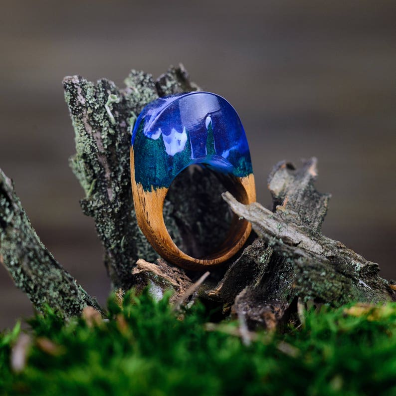 Wooden Resin Ring Wood and Resin Ring Landscape Ring Secret - Etsy