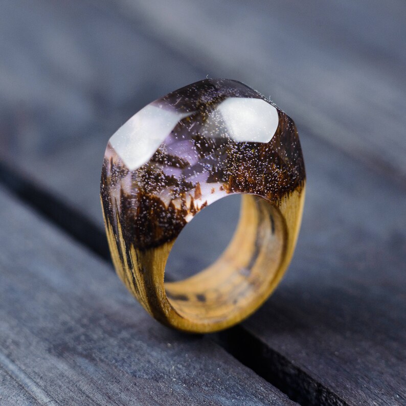 Mountains Wooden Resin Ring Resin Wood Ring for Women Nature - Etsy