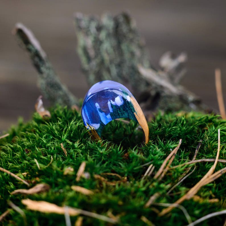 Wooden Resin Ring Wood and Resin Ring Landscape Ring Secret - Etsy