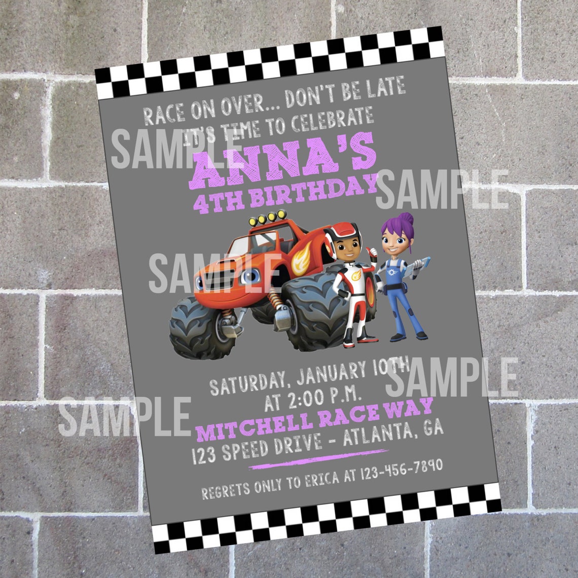 Blaze Birthday Party Invitation for Girls, Monster Machine Invitation ...