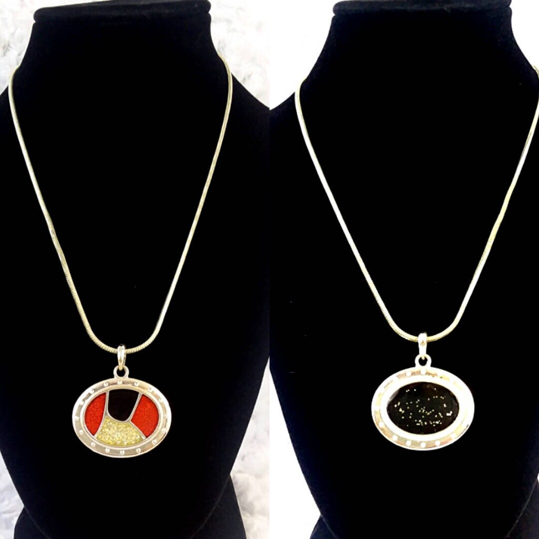 Vintage Silver Enameled Reversible Mod Napier Pendant Necklace in Red ...