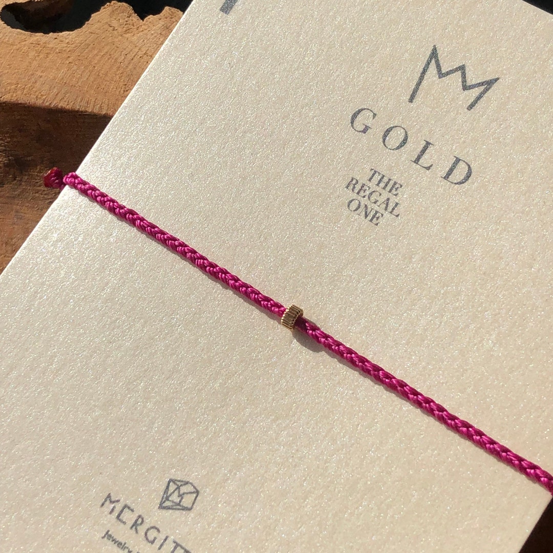 String Bracelet With Solid Gold, 14k Gold Bracelet, Solid Gold String ...