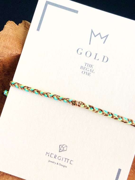 Solid Gold String Bracelet 14k Gold Bracelet Adjustable | Etsy