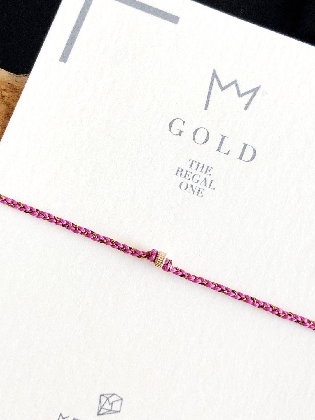 14k Gold String Bracelet, 14k Solid Gold Wish Bracelet, Dainty Gold ...
