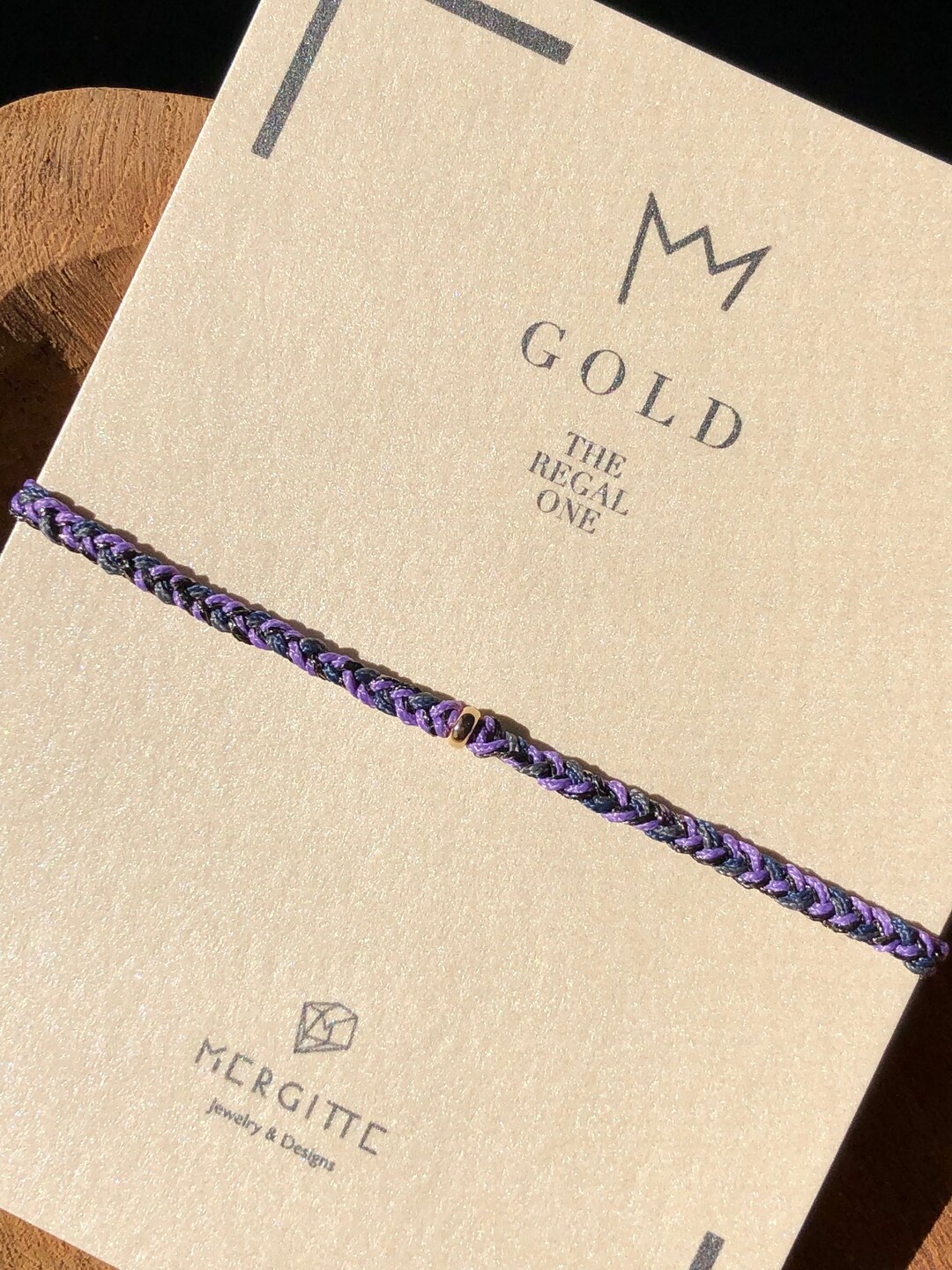 Purple Bracelet With 14k Solid Gold Bead, Purple String Bracelet ...