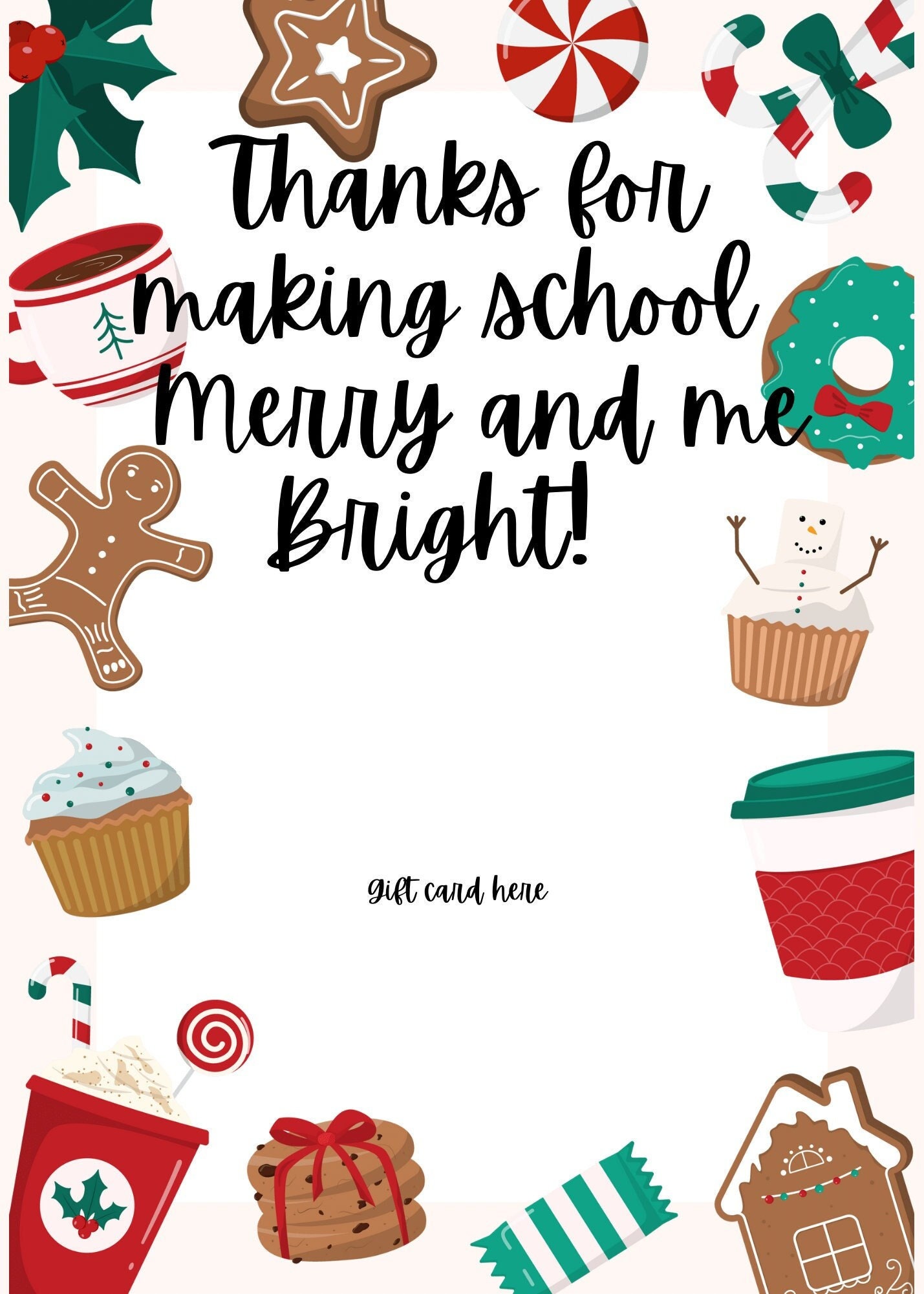 Holiday Teacher Gift Card Template - Etsy