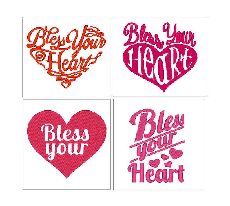 Bless Your Heart Southern Sayings 4 Pack Embroidery Pattern 4 Inch ...