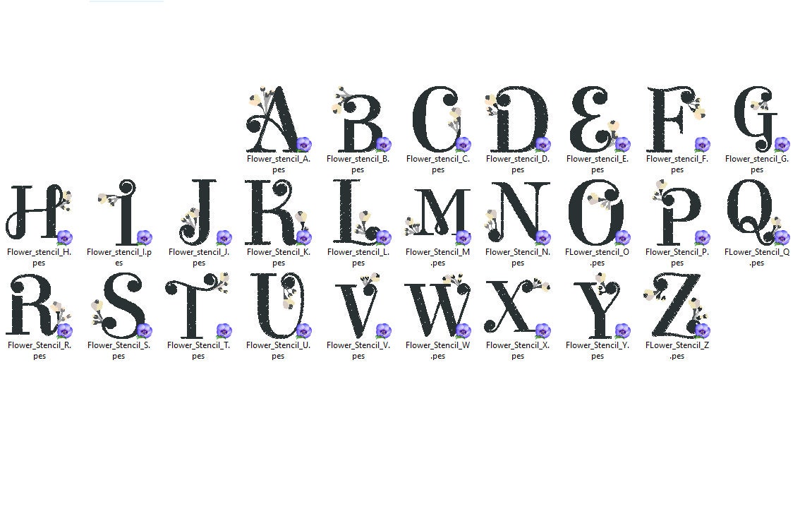 Flower Stencil * BX * and DST Font 2 Inch Monogram Embroidery Pattern ...