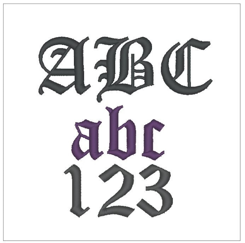 Old English font 1 inch embroidery pattern download for | Etsy