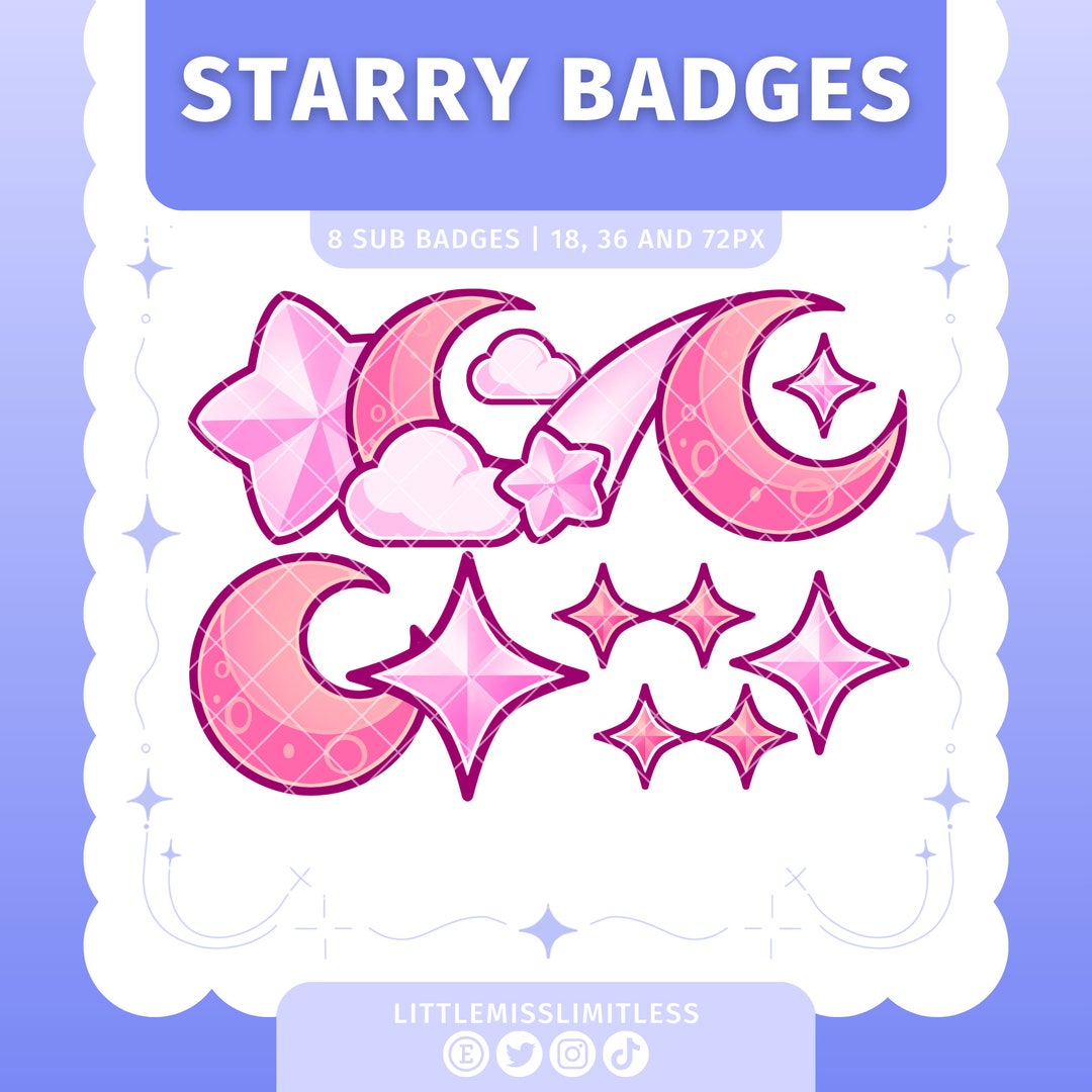 Pink Starry Moon Sub Badges | Twitch, Youtube, Kick, Discord | Bit ...