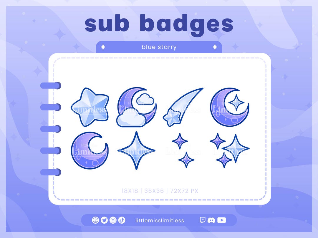 Blue Starry Moon Sub Badges | Twitch, Youtube, Kick, Discord | Bit ...