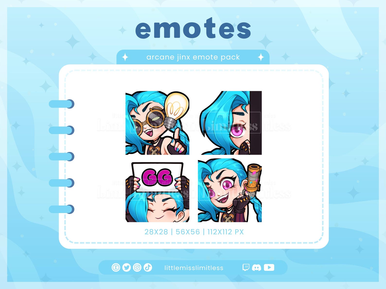 Jinx Arcane, League of Legends Emote Pack | Custom Twitch/discord ...