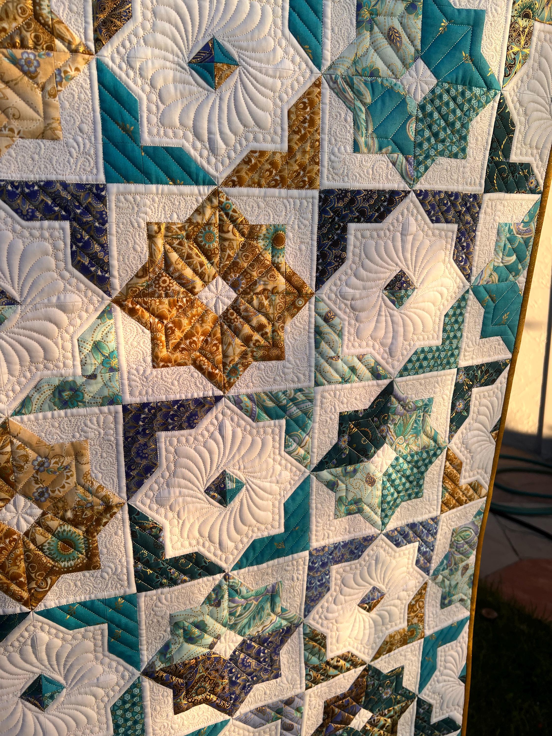 Handmade Moroccan Tiles Art Quilt: Freehand Quilted Wall Hanging (41.5 ...
