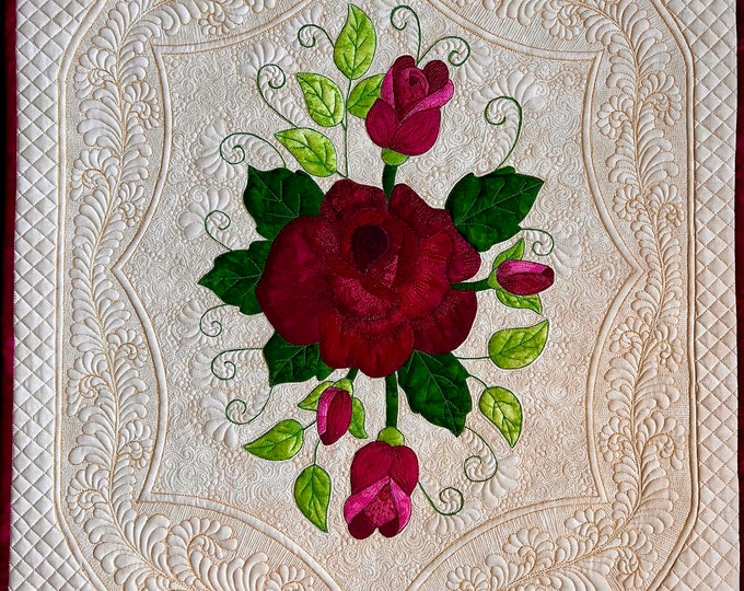 Rose Quilt, Original Art Quilt, Wall Hanging, Custom Quilt, Room Decor ...