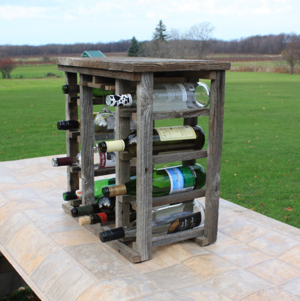 Wine Rack With Glass Rack Made With Rustic Barn Wood - Etsy
