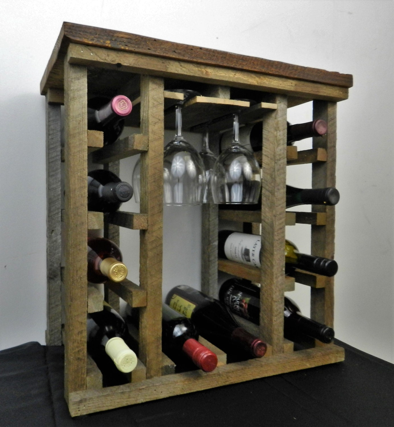 10 Bottle Rustic Wooden Wine Rack Tabletop Barnwood Wine | Etsy