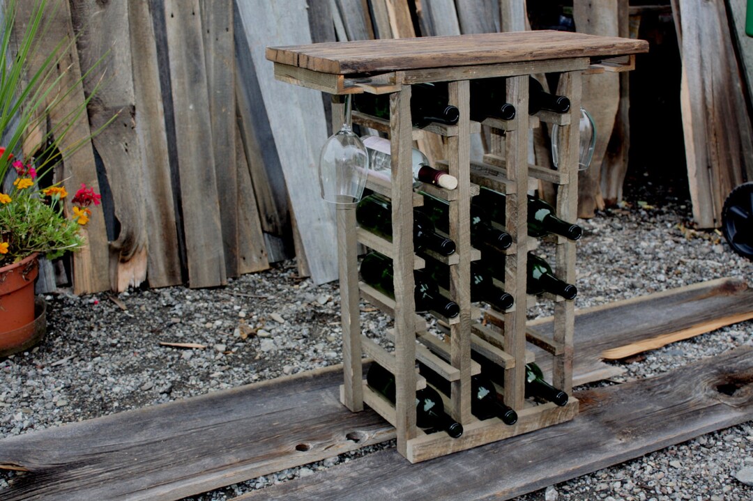 18 Bottle Wine Rack, Rustic Wine Rack, Barn Wood Wine Rack, Wine Glass ...