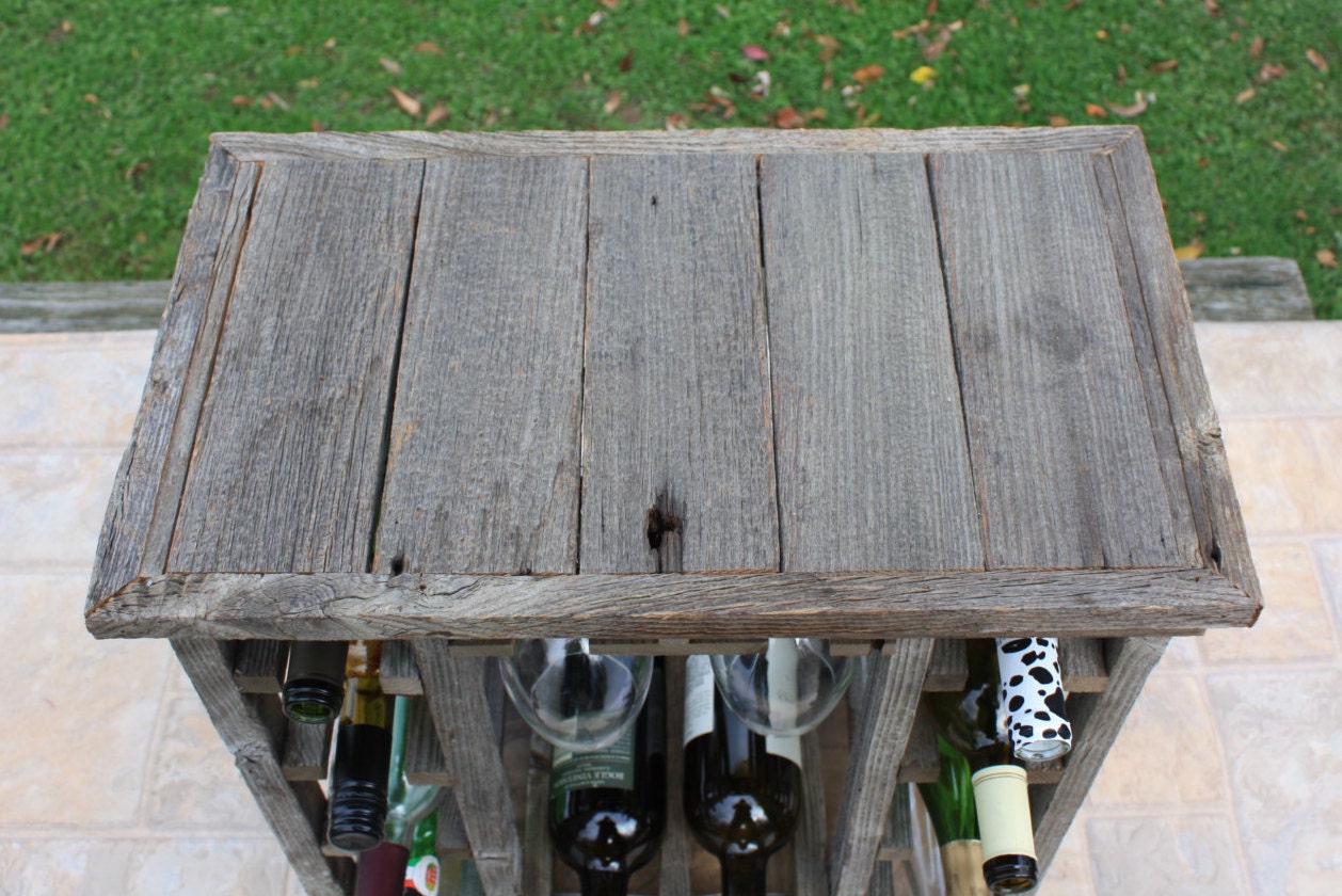 Wine Rack With Glass Rack Made With Rustic Barn Wood - Etsy