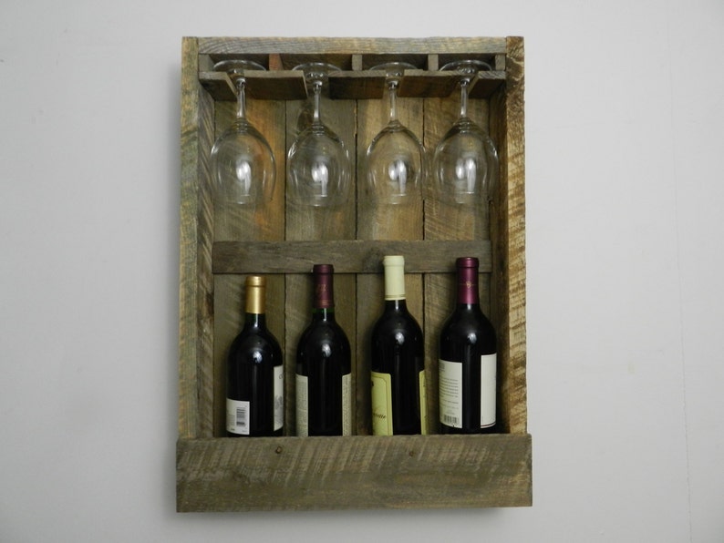 Rustic Wine Rack Wall Mounted Reclaimed Wood With Wine Glass - Etsy