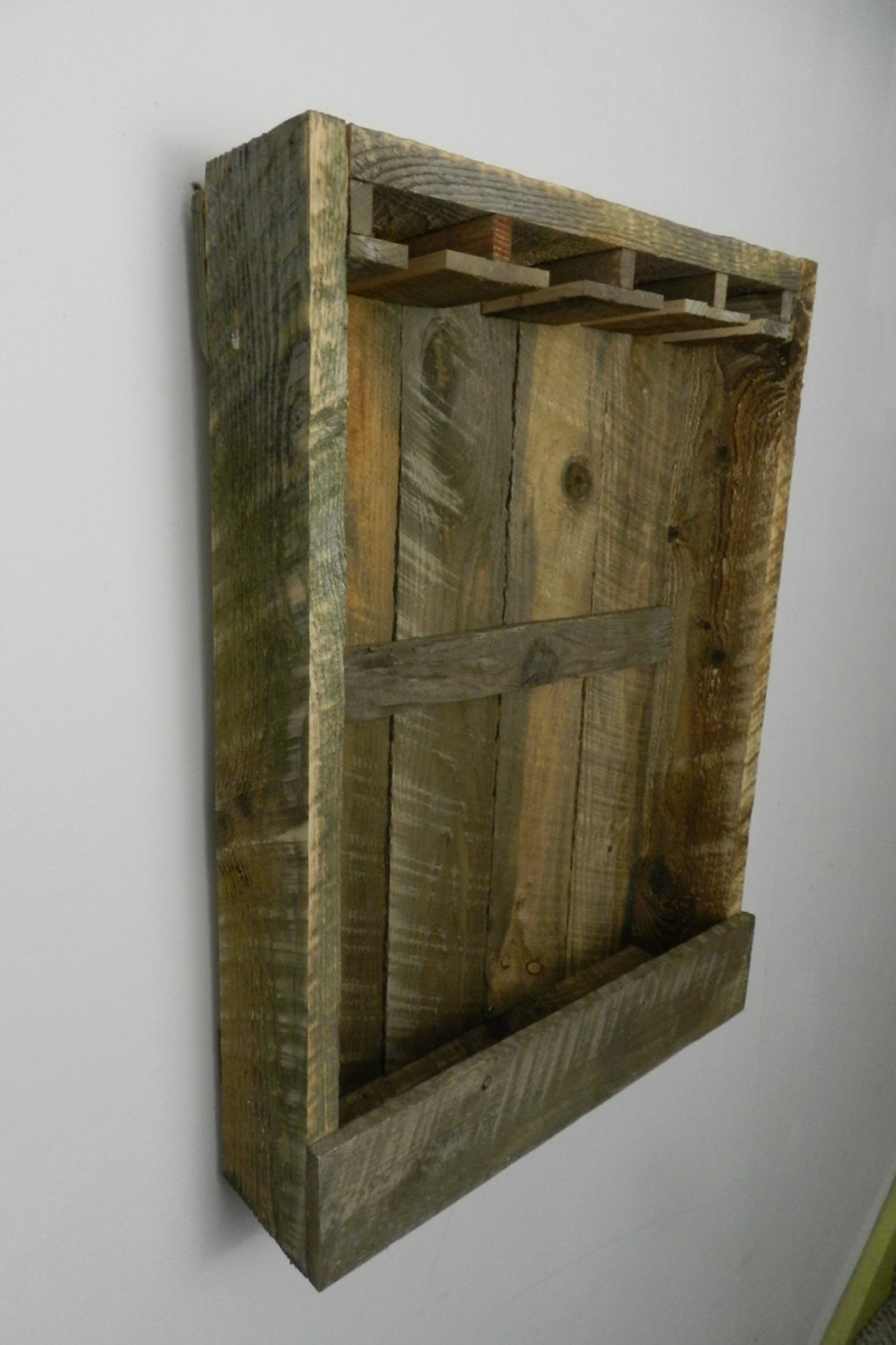 Rustic Wine Rack Wall Mounted Reclaimed Wood With Wine Glass - Etsy