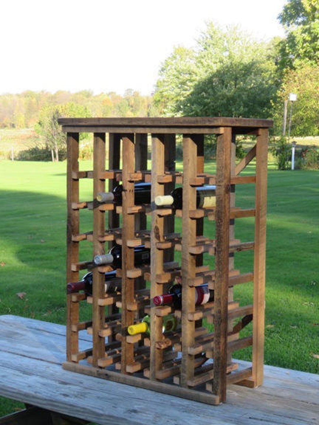 Free Standing Rustic Wooden Wine Rack Made of Historicreclaimed Barn ...