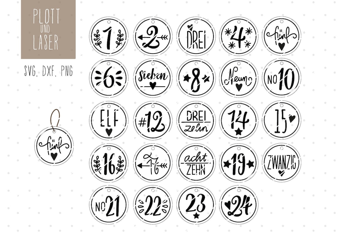 Laser/plotter File Advent Calendar Numbers Pendant SVG, DXF, PNG - Etsy
