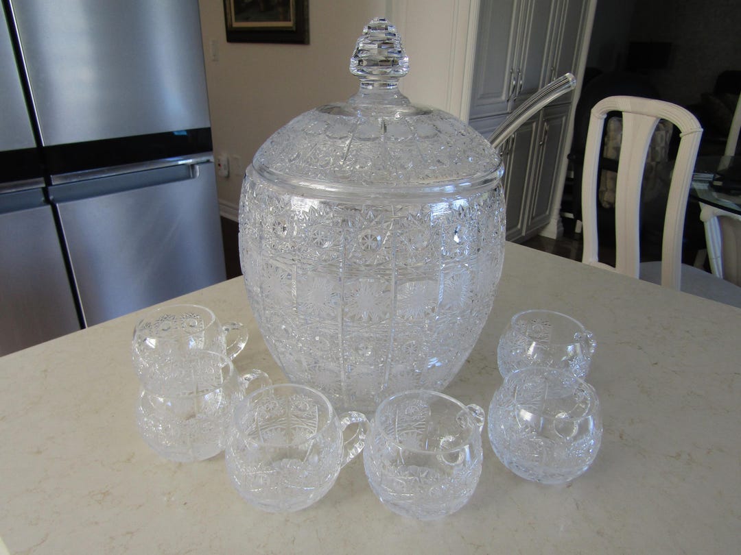 Vintage Crystal Punch Bowl Set - Etsy