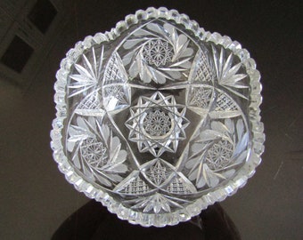 Antique American Brilliant Cut Crystal Bowl Sawtooth Rim Star Geometric ...