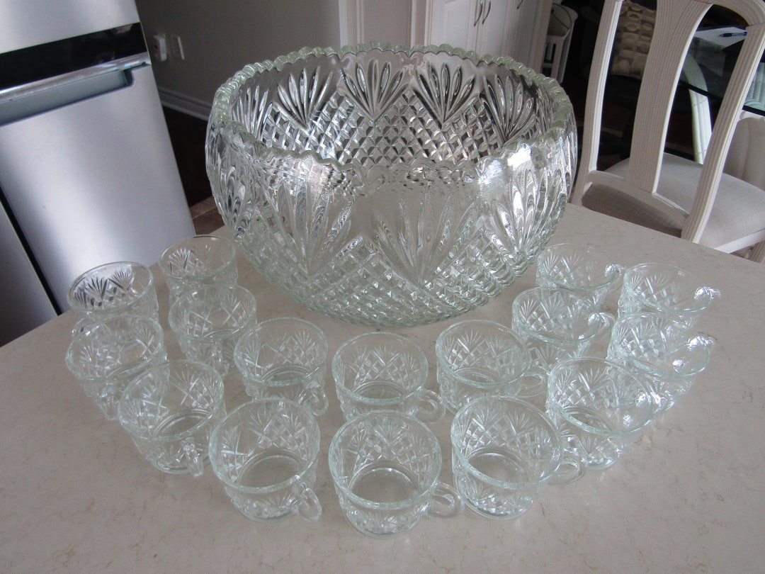 Vintage Glass Punch Bowl Set - Etsy