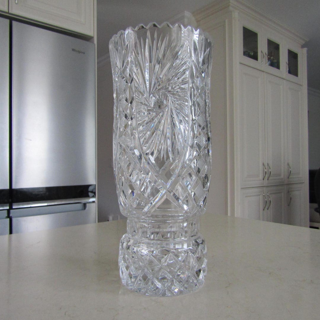 Vintage Large Heavy Crystal Vase - Etsy