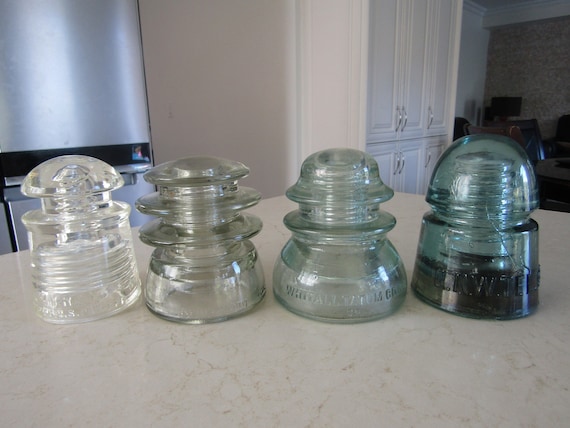 4 Antique Vintage Glass Insulators - Etsy