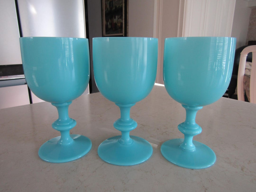 3 Blue Opaline Goblets - Etsy