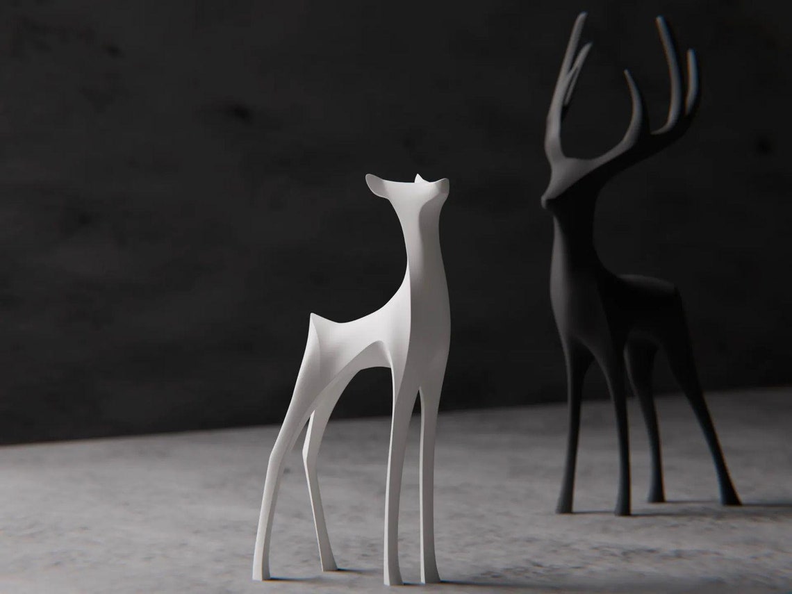 Handcrafted Minimalist Stag and Doe Sculpture Set, Gift Ornaments ...