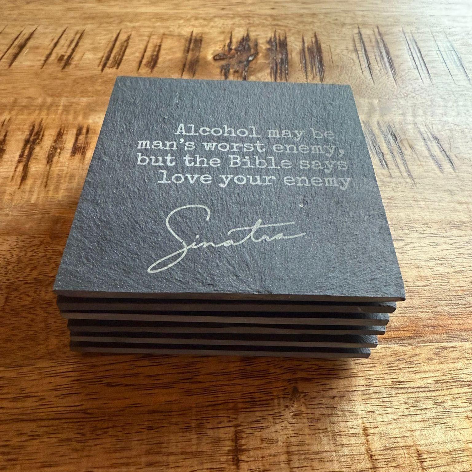 Set of 6 Witty Famous Drinking Quotes - Square Slate Coasters - Frank ...