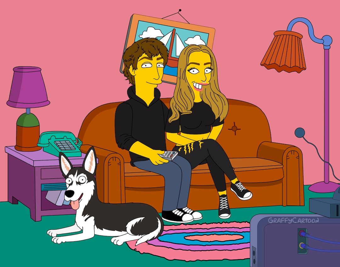 Christmas Simpsons Couple Portrait Personalized Cartoon Gift Idea for ...