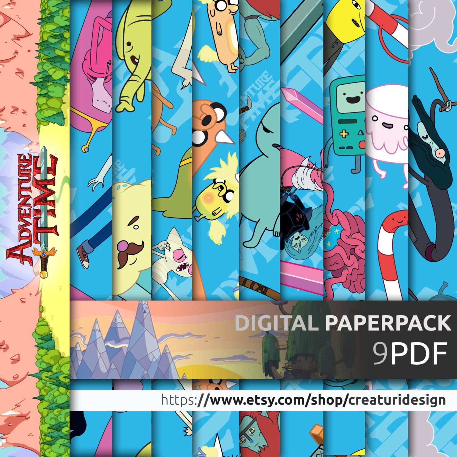 Scrapbook Paper Adventure Time 90% off SALE Digital Blue Paper | Etsy